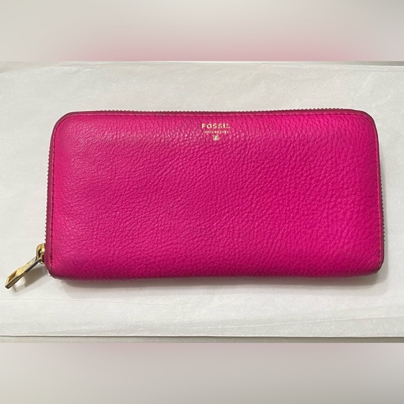 Fossil | Bags | Euc Fossil Bright Pink Large Baguette Wallet | Poshmark